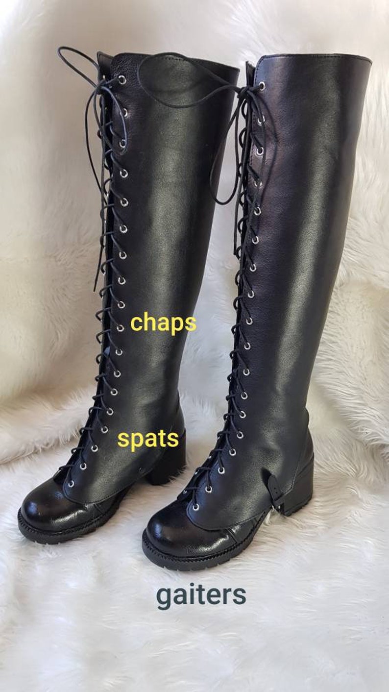 Custom Black Leather Half Chaps: Cowgirl Gaiters Spats Cowboy Women Leg ...