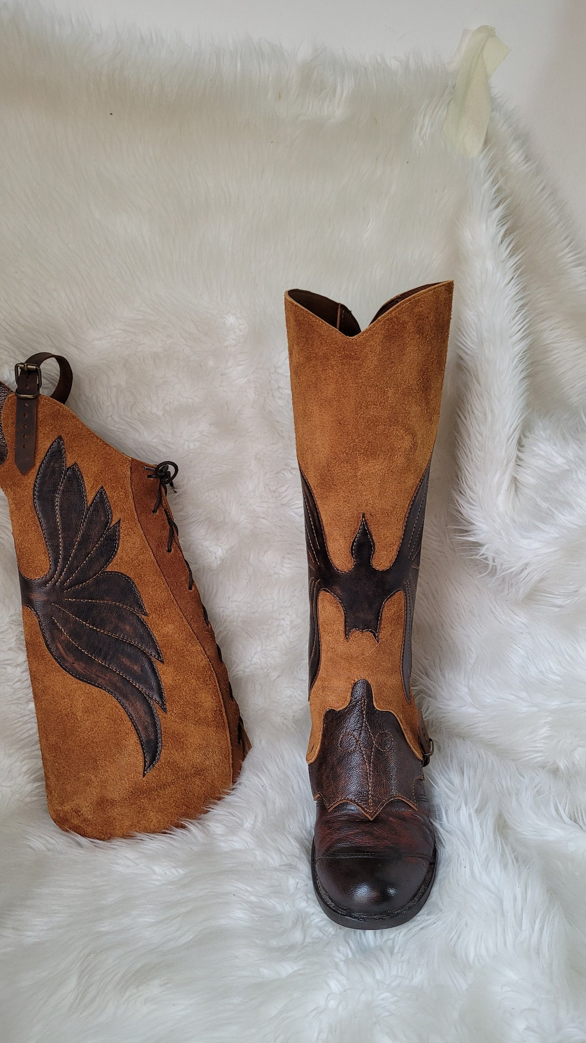Custom Leather Half Chaps: Phoenix Embroidery Studded Cowboy Gaiters ...