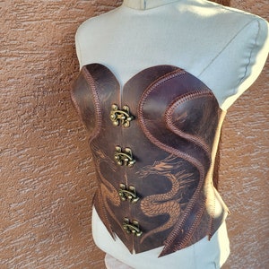 Viking Style Leather Dragon Larp Shieldmaiden Cuirass Overbust Corset ...