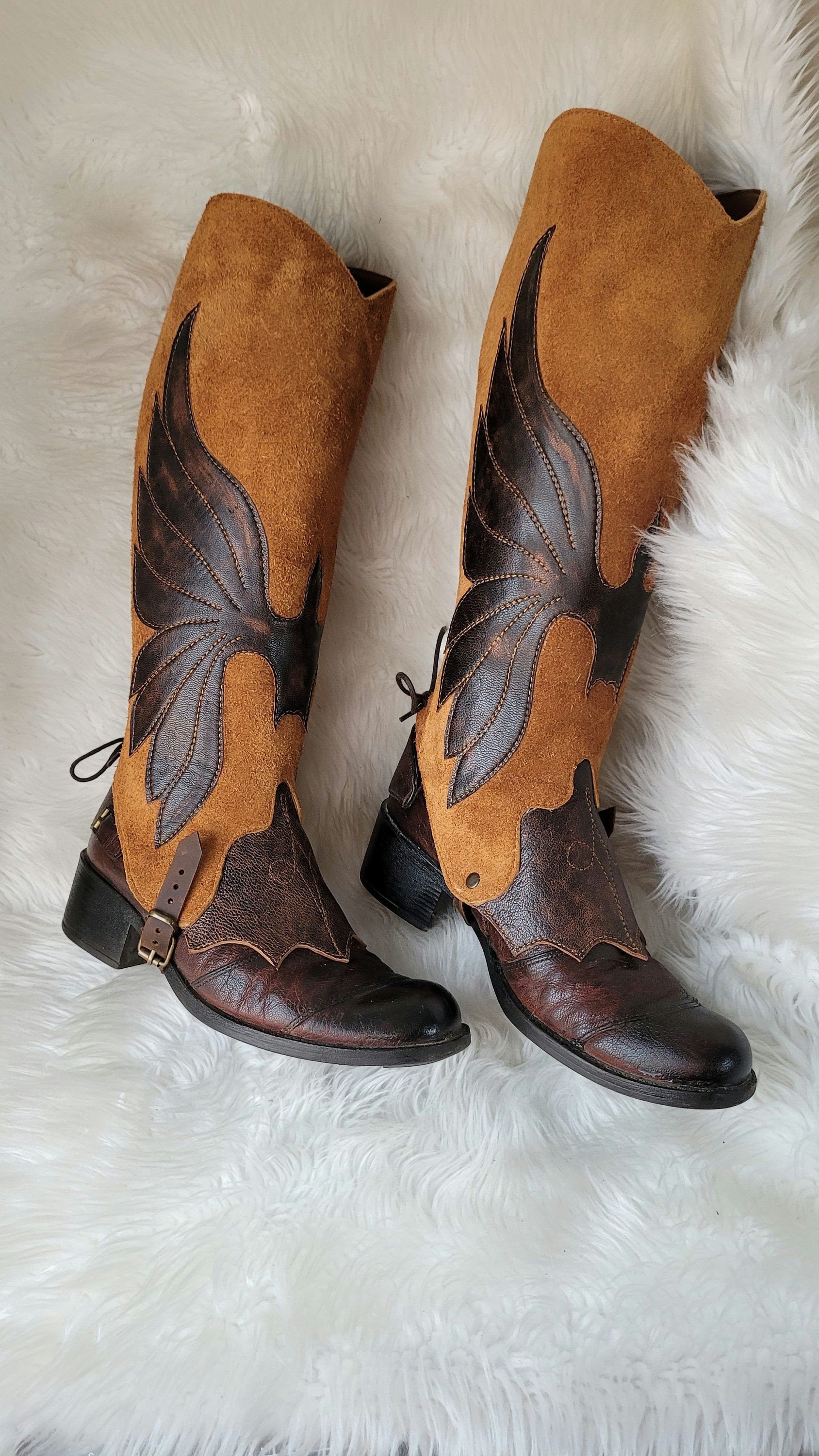 Custom Leather Half Chaps: Phoenix Embroidery Studded Cowboy Gaiters ...