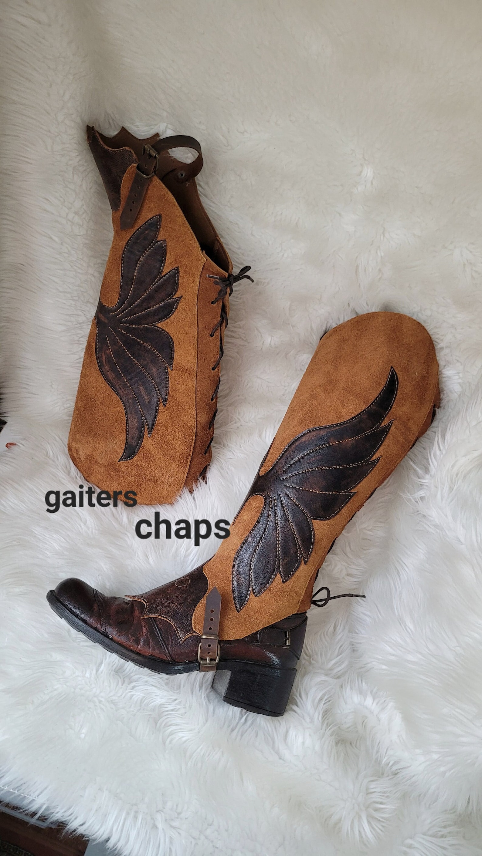 Custom Leather Half Chaps: Phoenix Embroidery Studded Cowboy Gaiters ...