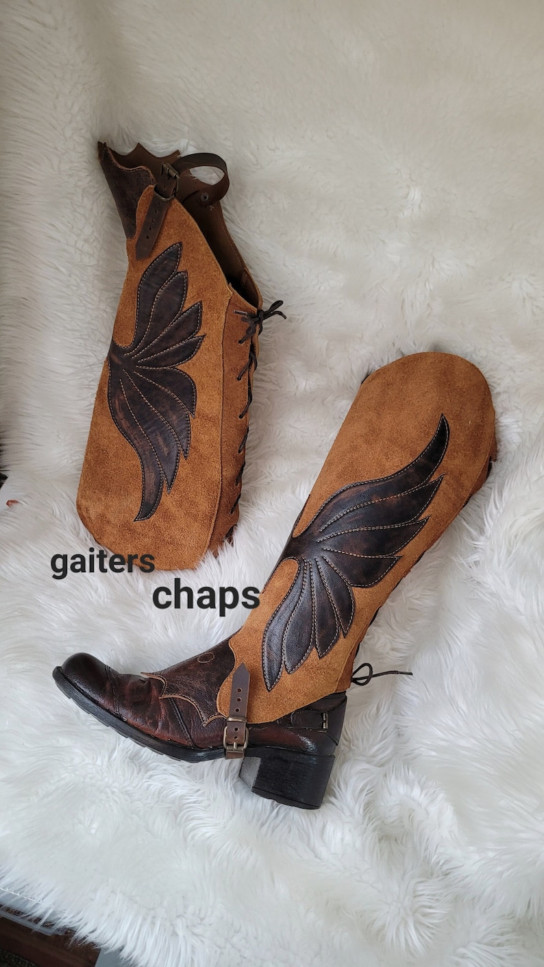 Custom Leather Half Chaps: Phoenix Embroidery Studded Cowboy Gaiters ...