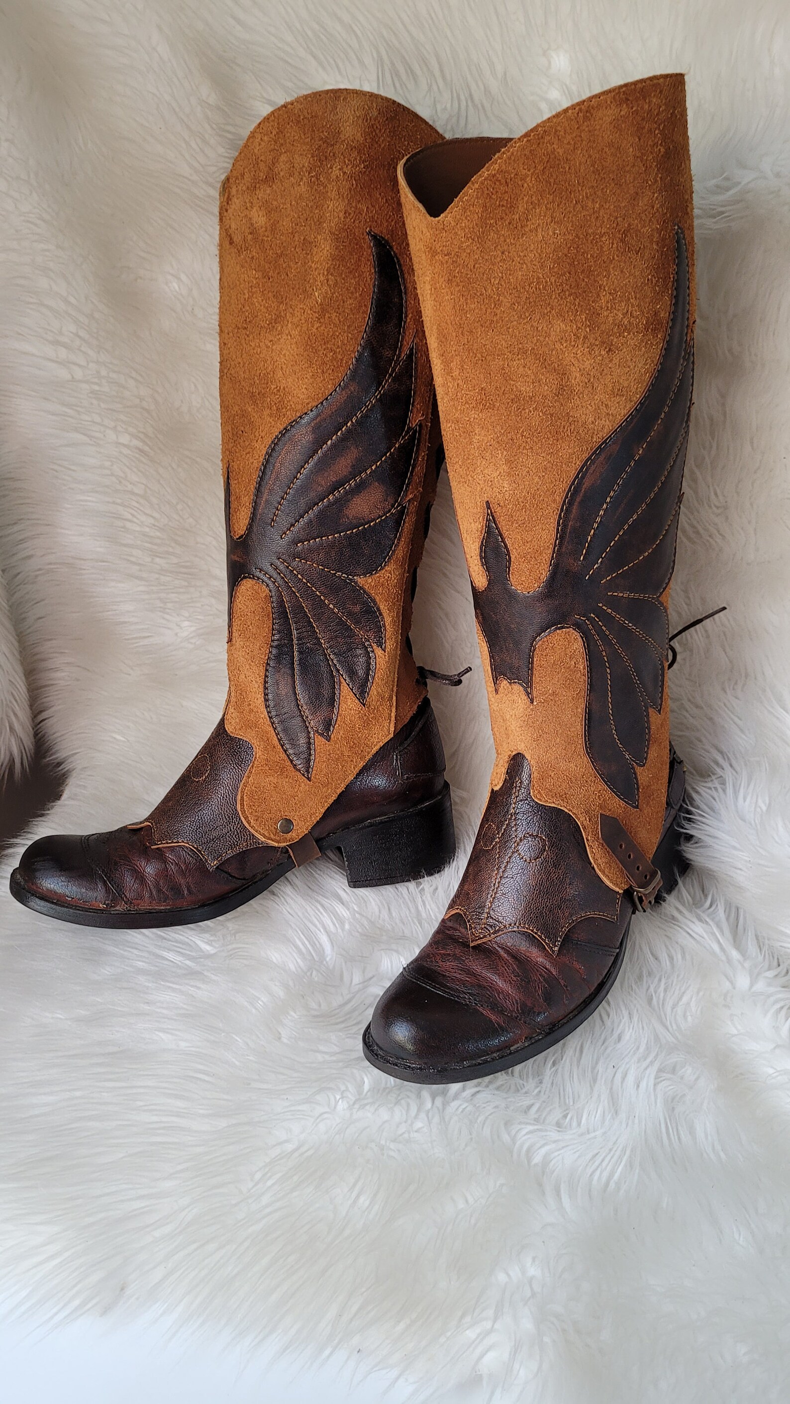 Custom Leather Half Chaps: Phoenix Embroidery Studded Cowboy Gaiters ...