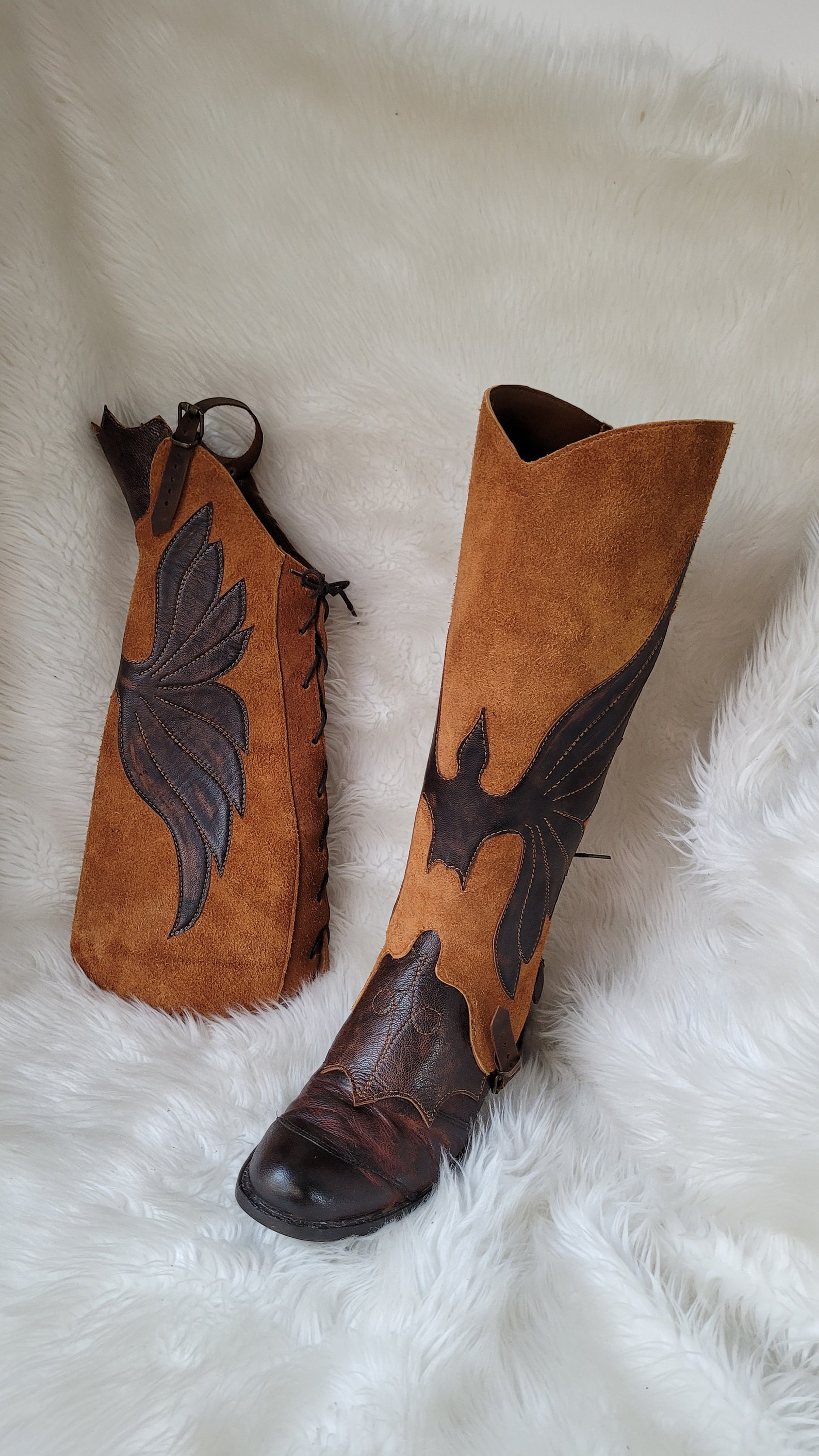 Custom Leather Half Chaps: Phoenix Embroidery Studded Cowboy Gaiters ...
