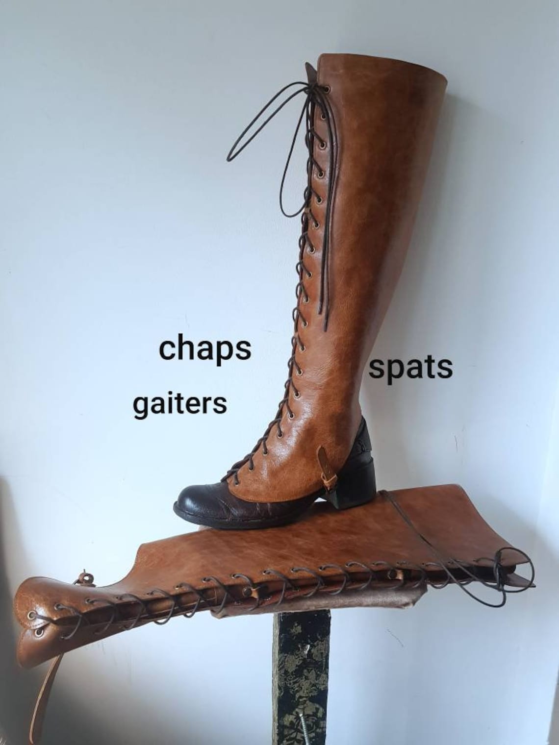 Custom Black Leather Half Chaps: Cowgirl Gaiters Spats Cowboy Women Leg ...
