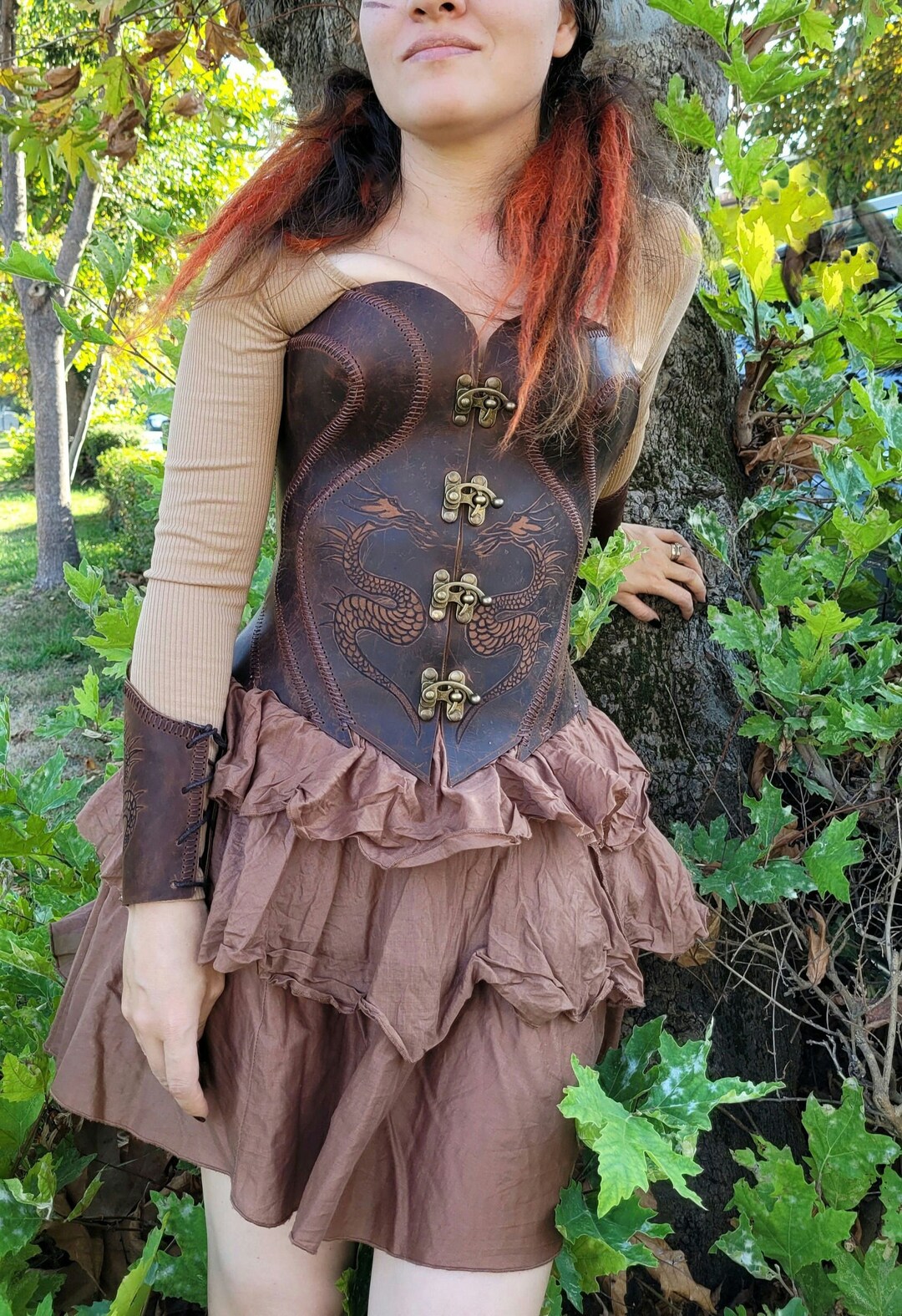Custom Viking Leather Dragon Corset: Shield Maiden Armor Overbust ...