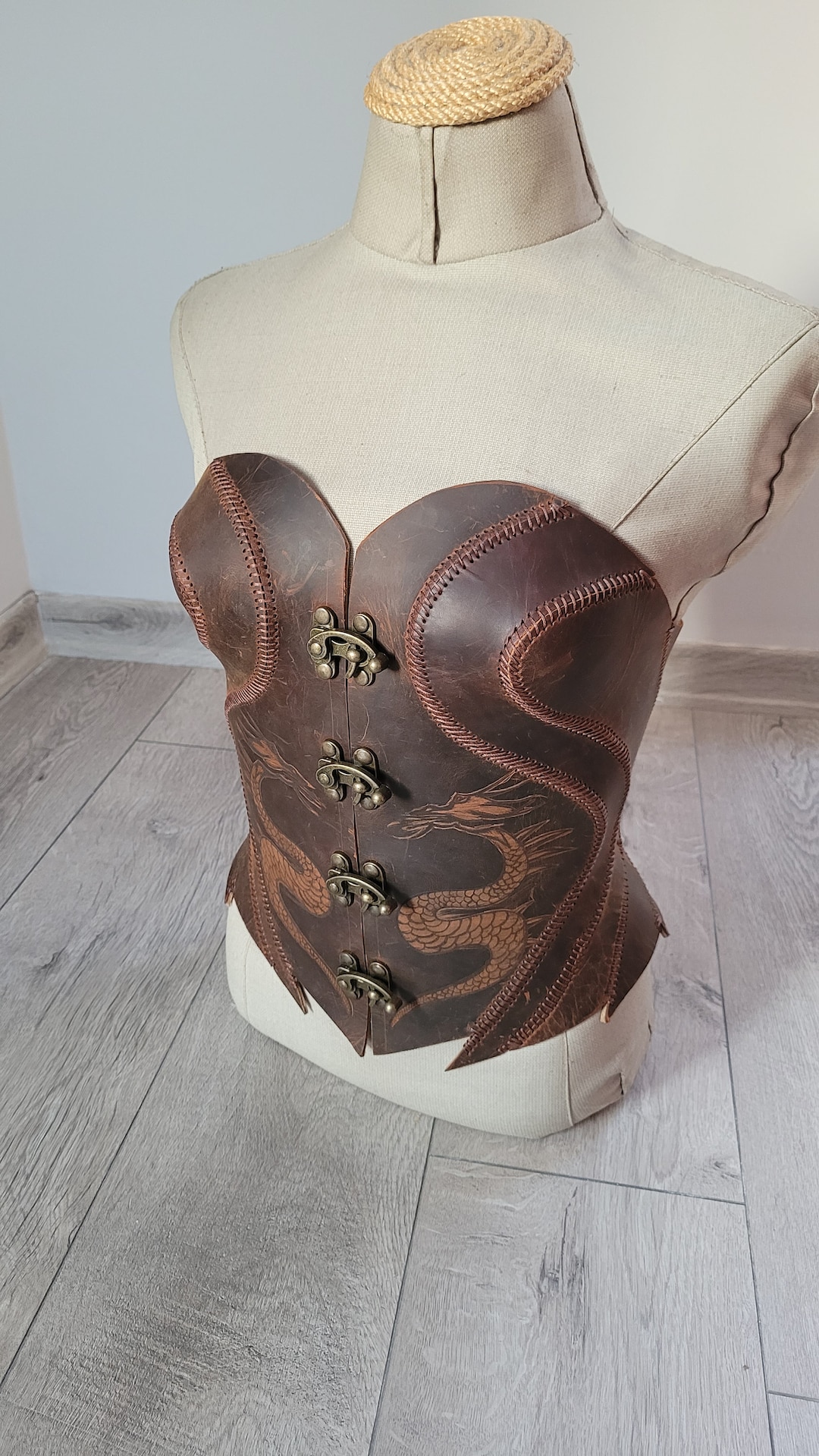 Viking Style Leather Dragon Shieldmaiden Cuirass Overbust Corset Womens ...