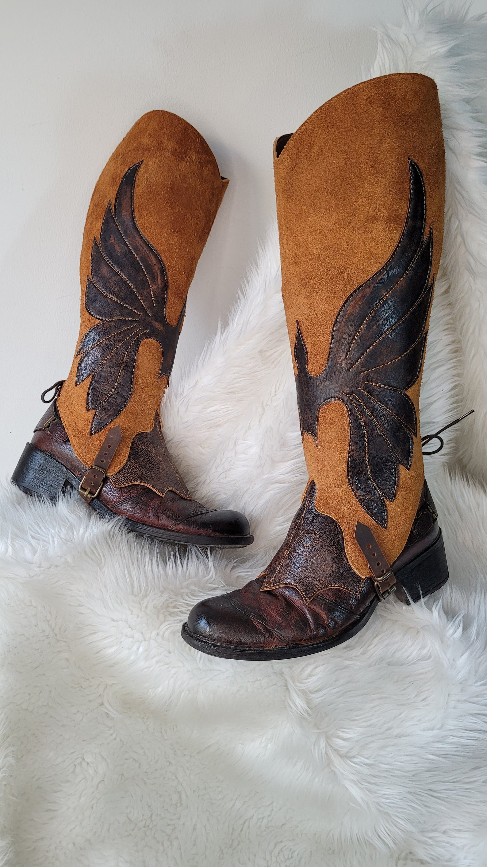 Custom Leather Half Chaps: Phoenix Embroidery Studded Cowboy Gaiters ...