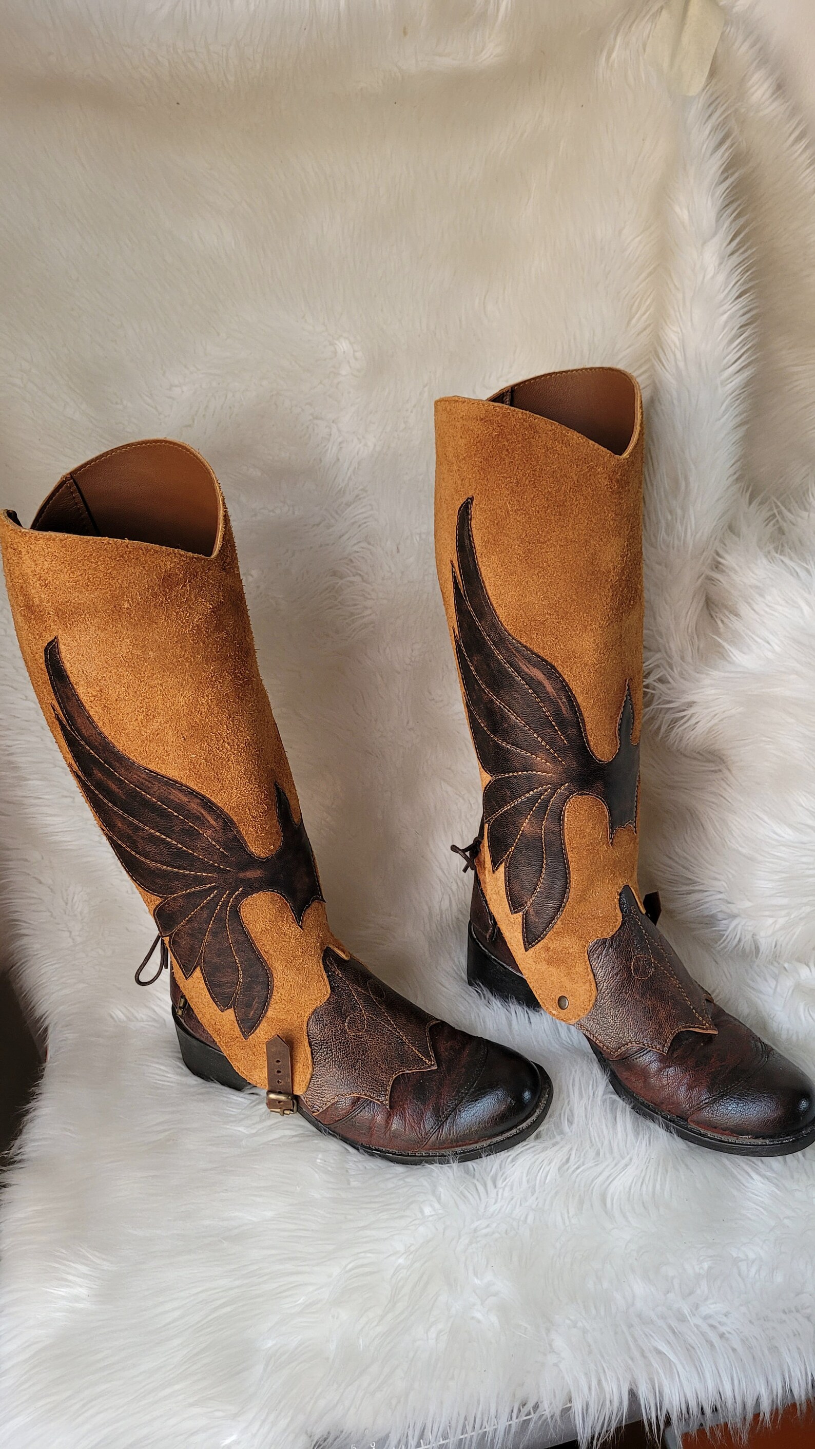 Custom Leather Half Chaps: Phoenix Embroidery Studded Cowboy Gaiters ...