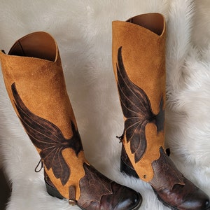 Custom Leather Half Chaps: Phoenix Embroidery Studded Cowboy Gaiters ...