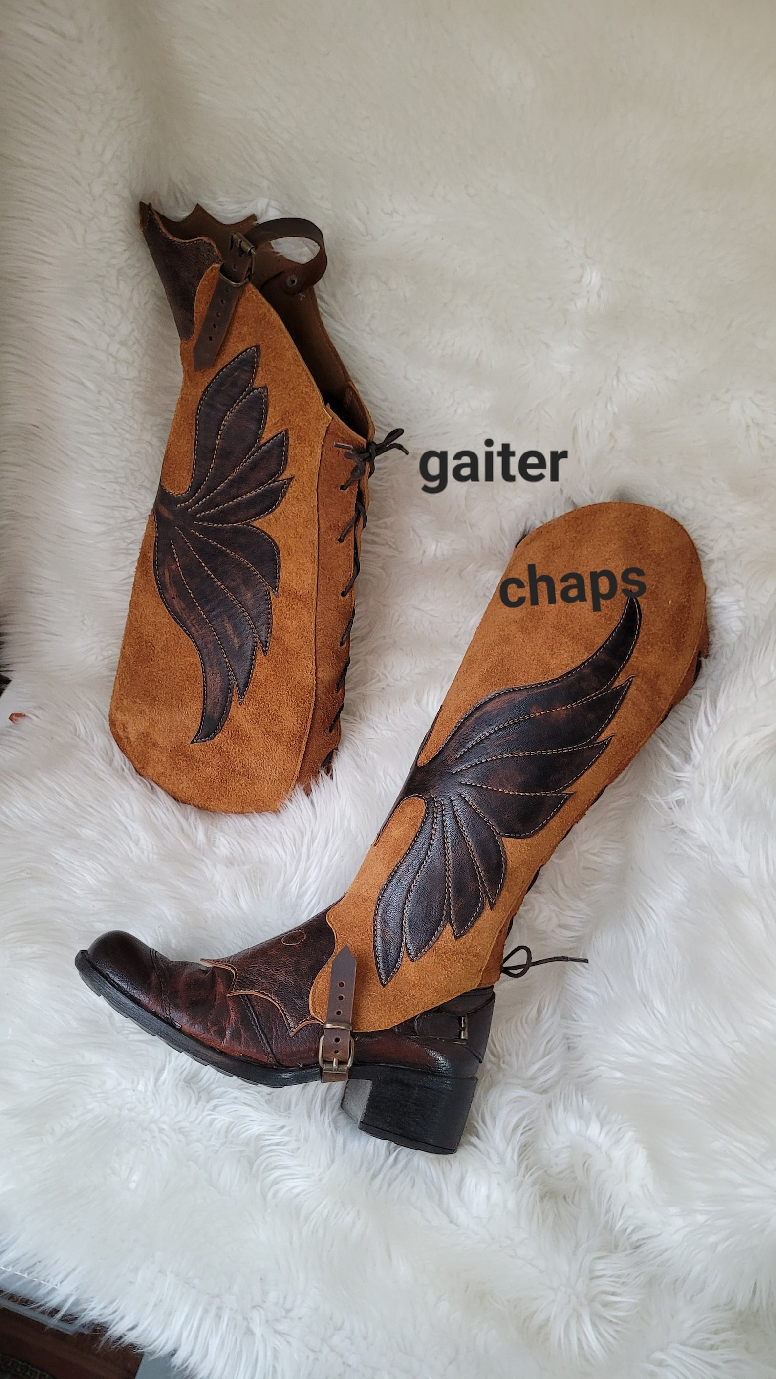 Custom Leather Half Chaps: Phoenix Embroidery Studded Cowboy Gaiters ...