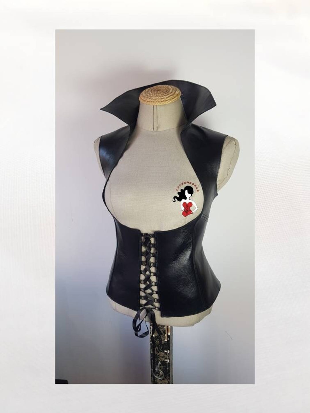 Dracula Black Leather Vest Gothic Vampire Corset Jacket Custom Made Top ...