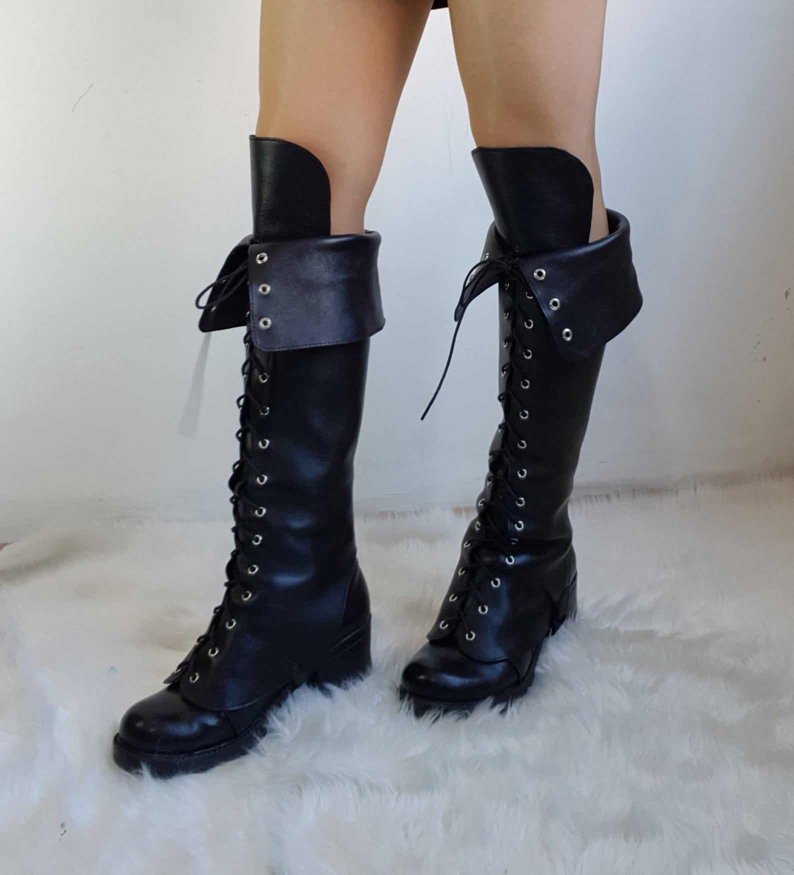 Custom Black Leather Half Chaps: Cowgirl Gaiters Spats Cowboy Women Leg ...