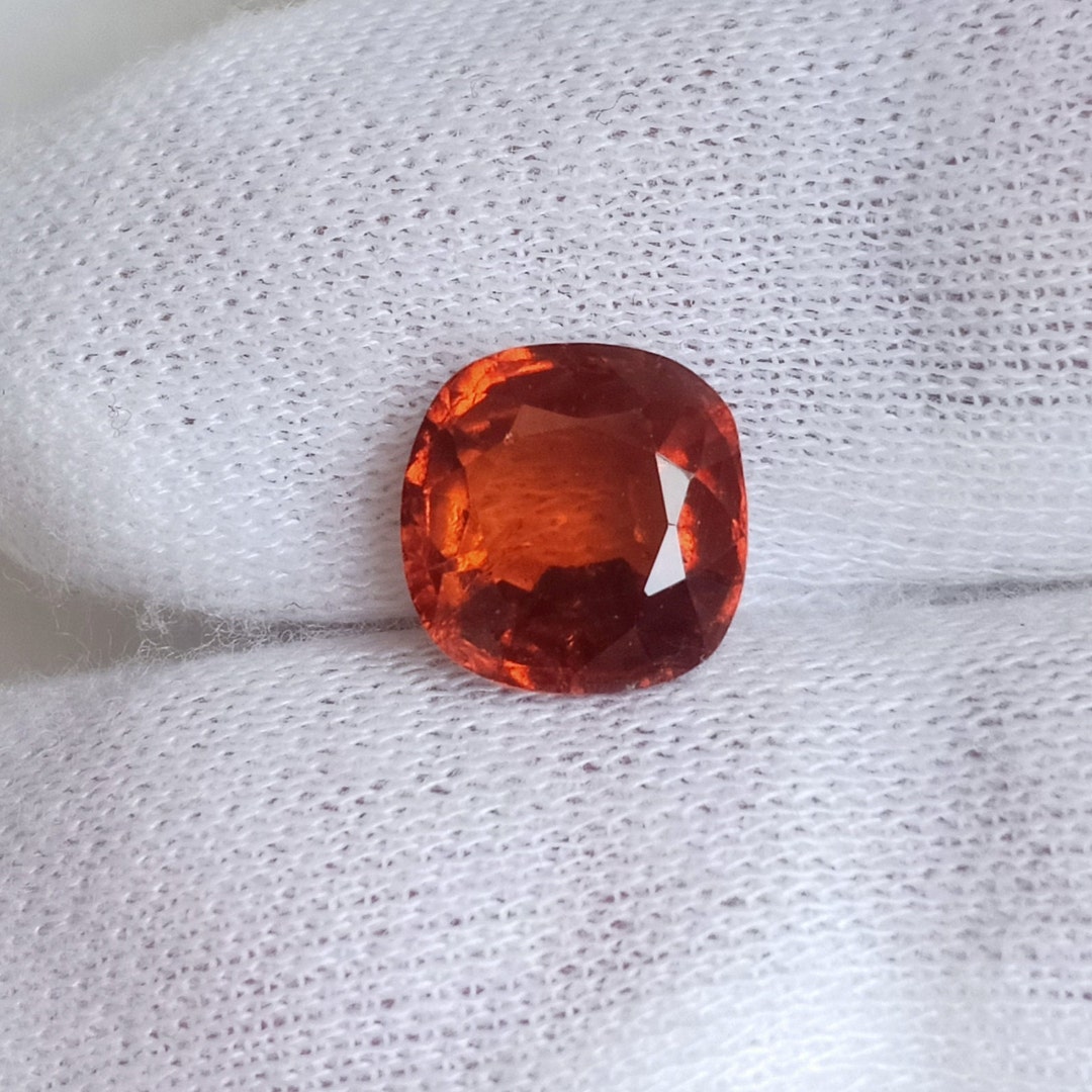 4.45 Ct Orange Hessonite Gemstone: Certified Cushion Cut - Etsy