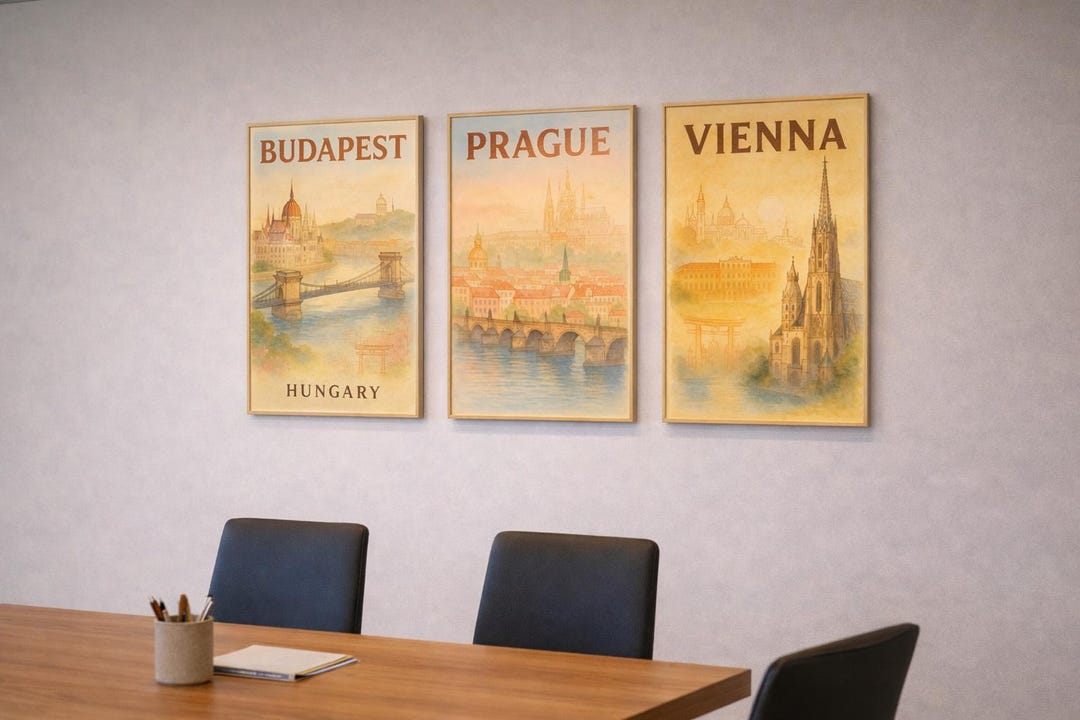 Vintage European City Travel Poster Set – Budapest, Prague & Vienna ...