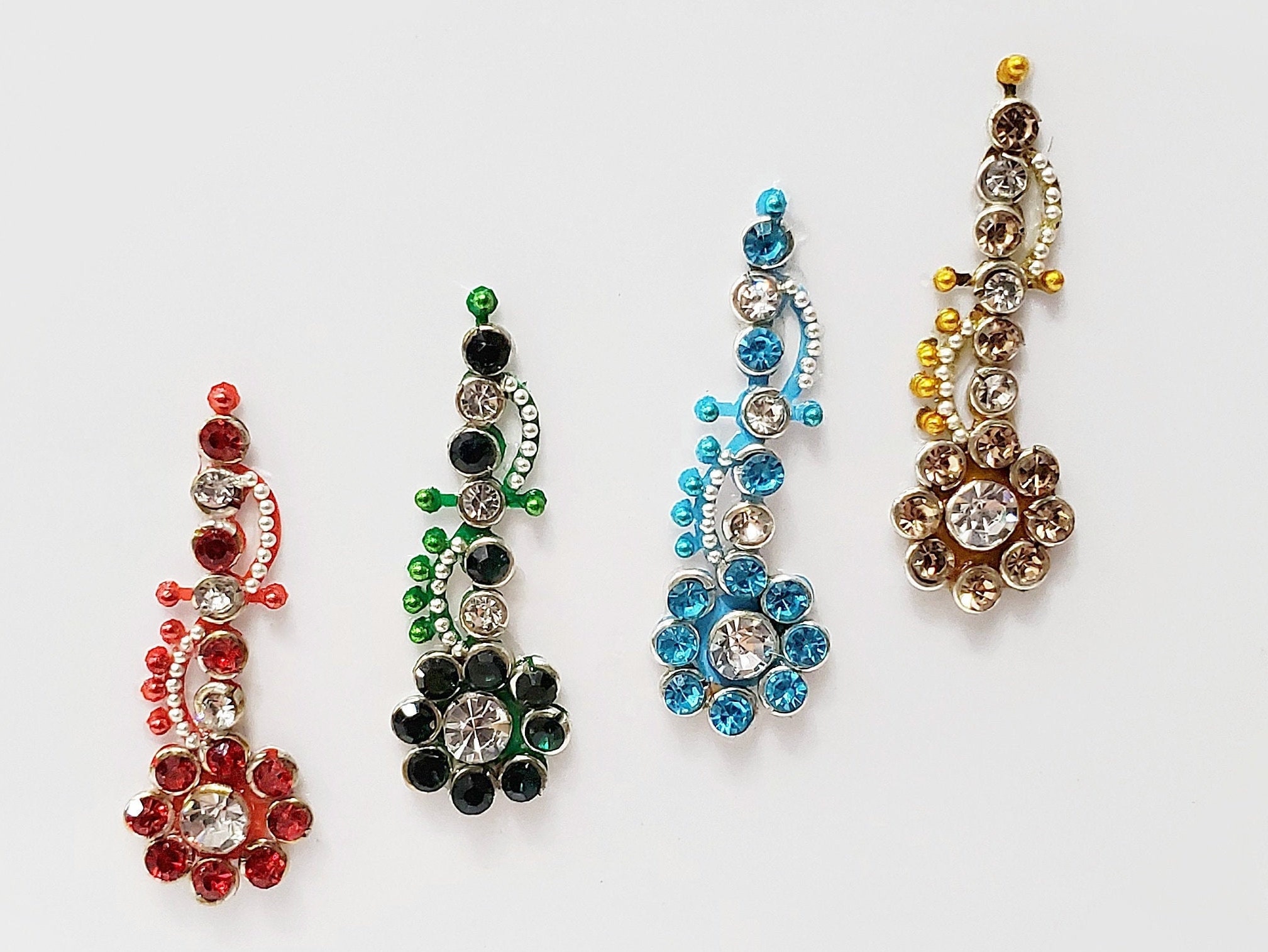 4 Premium long colorful bindi indian Forehead Bindis face | Etsy