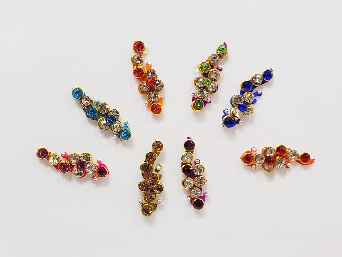 8 Premium long Multi color bindi indian Forehead Bindis face | Etsy