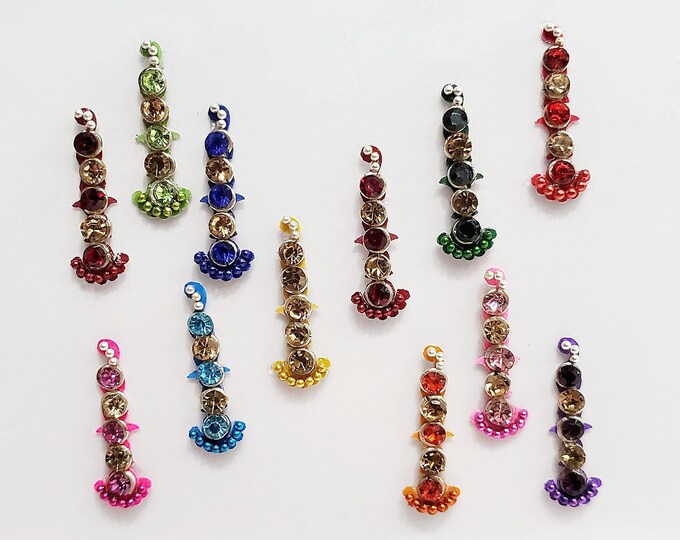 12 Premium Long Colorful Bindi Indian Forehead Bindis Face | Etsy