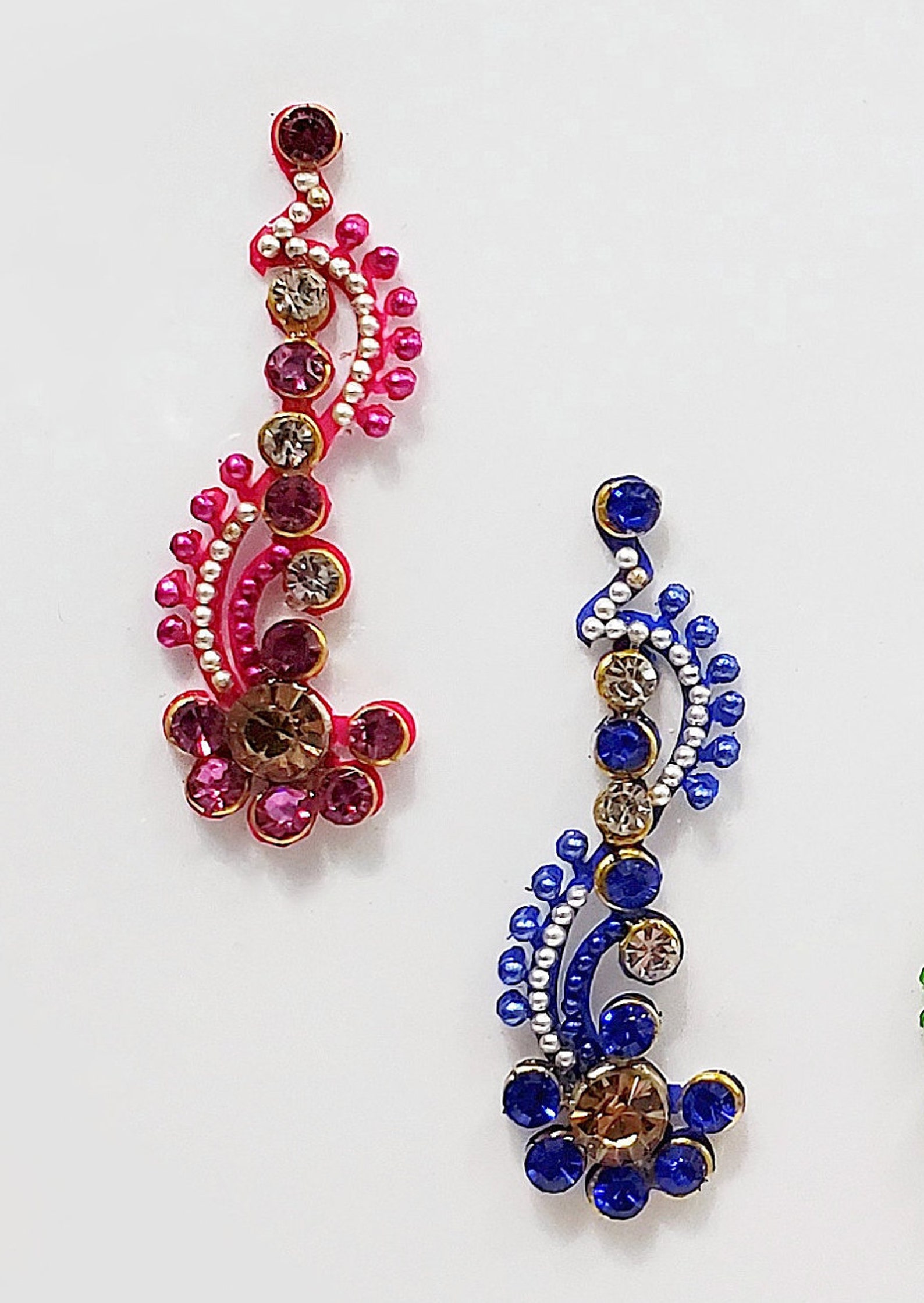 4 Premium long Multi color bindi indian Forehead Bindis face | Etsy