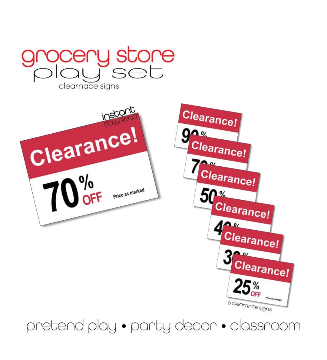 Grocery Store Pretend Play Printables - Red Clearance Signs - Etsy