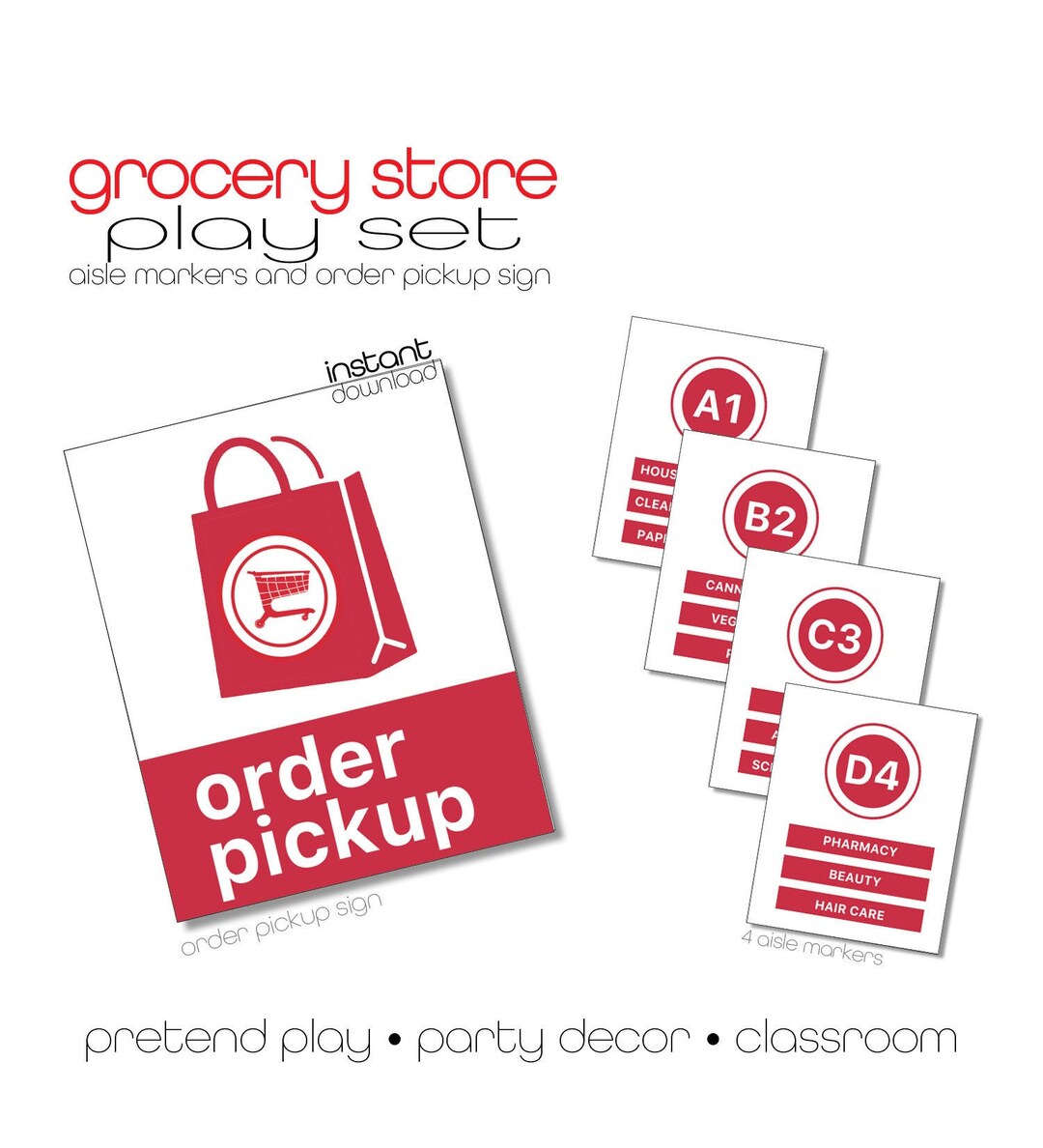 Grocery Store Pretend Play Printables - Aisle Signs and Order Pickup ...