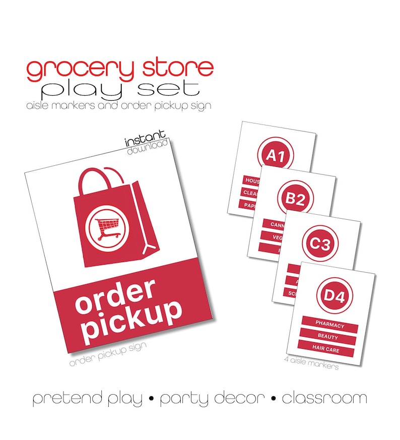Grocery Store Pretend Play Printables - Aisle Signs and Order Pickup ...