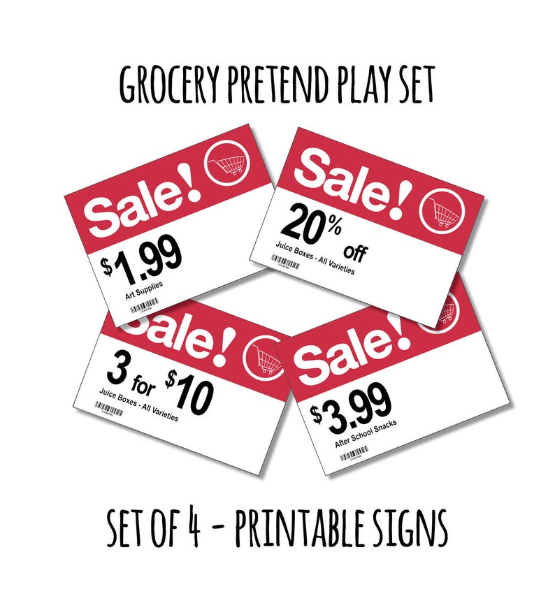 Grocery Store Pretend Play Printables - Red Sale Signs - Etsy