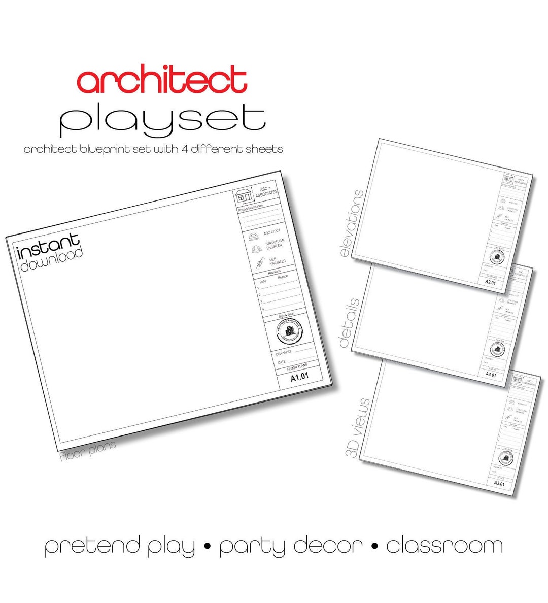 Architect Pretend Play 8.5x11 Printable Blank Drawing Sheets - Etsy