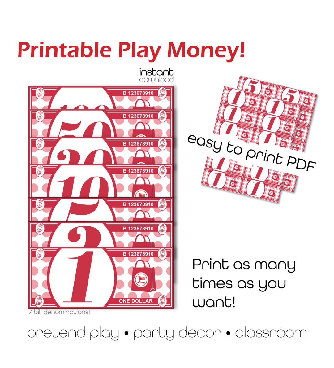 Pretend Play Printables - Play Money - Etsy