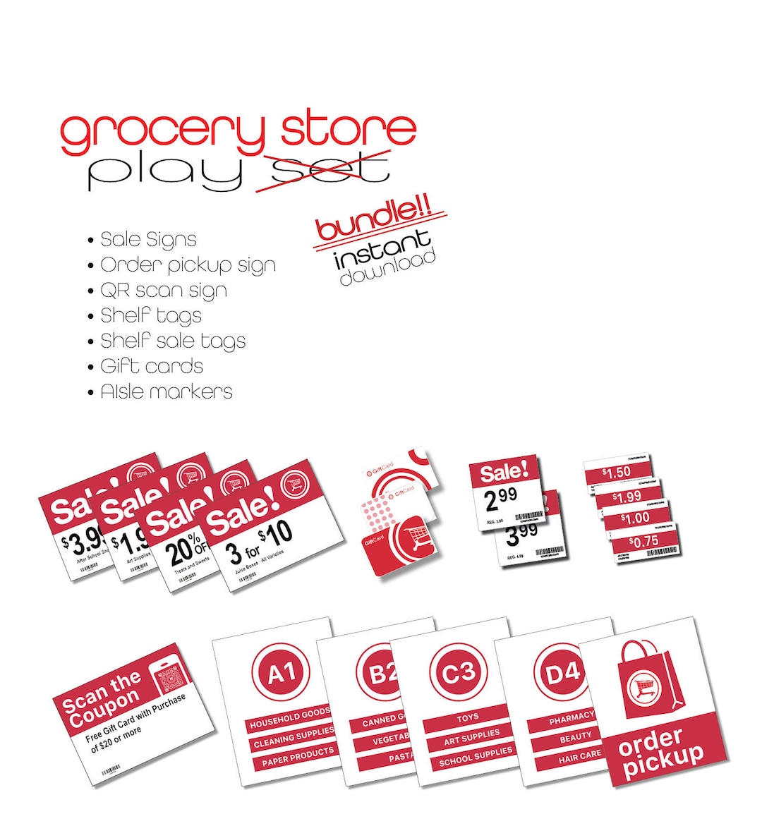 Grocery Store Pretend Play Printables - Bundle! Sale Signs, Shelf Tags ...