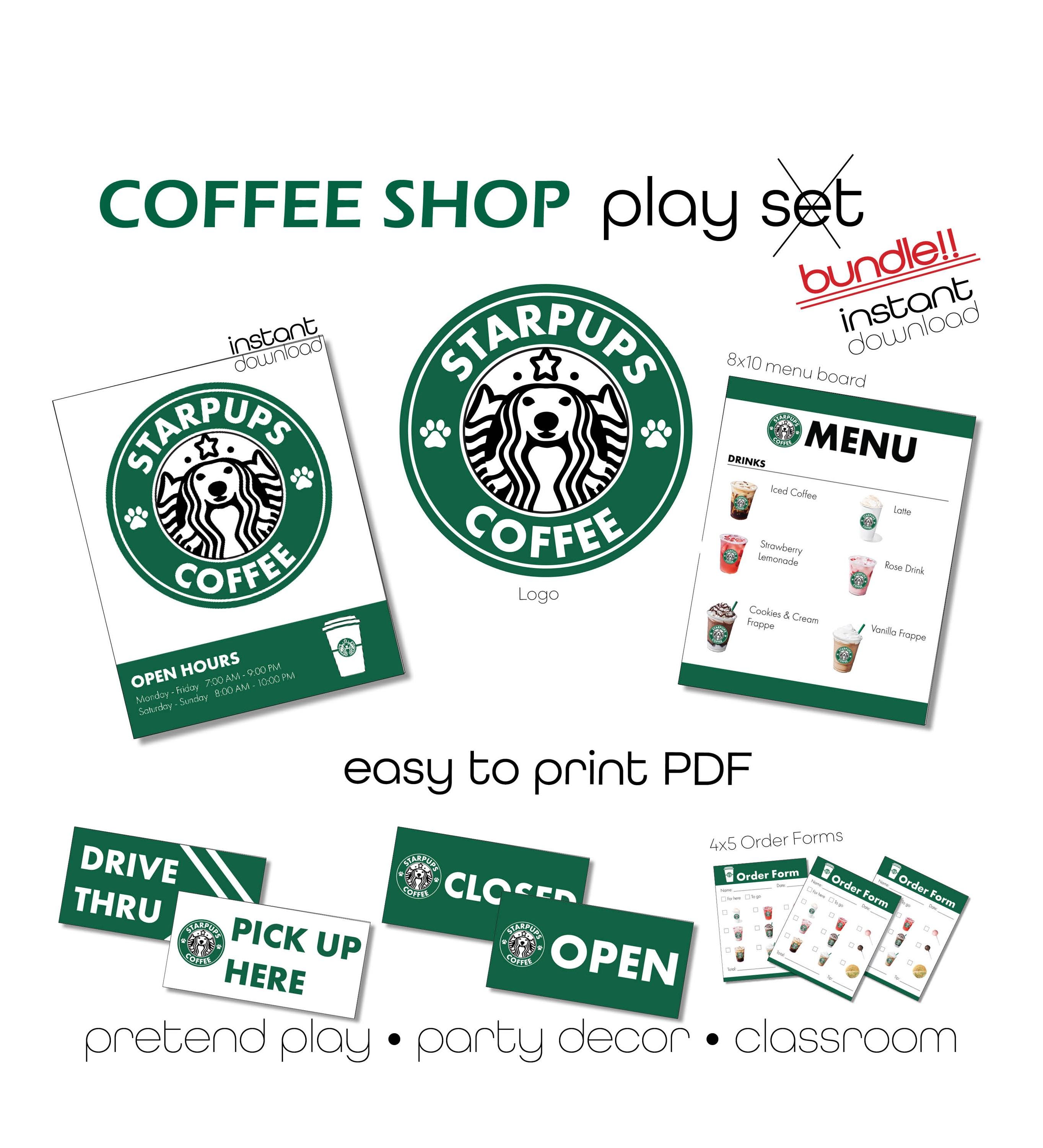 Coffee Shop Pretend Play Printables - Bundle! Signs, Menu, & Order ...