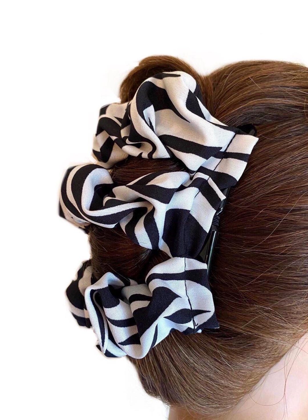 Black and White Stripe Two Comb Fabric Elasticated Hair Clip, Ponytail ...