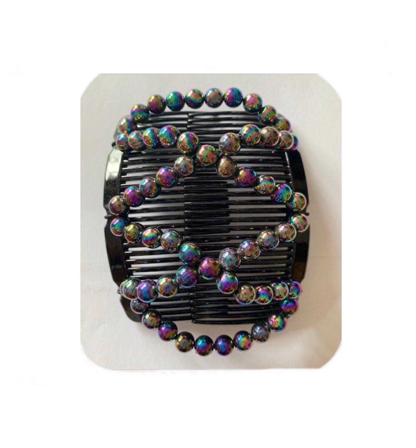 Total Iridescent Two Comb Elasticated Beaded Hair Clip. Bun Maker ...