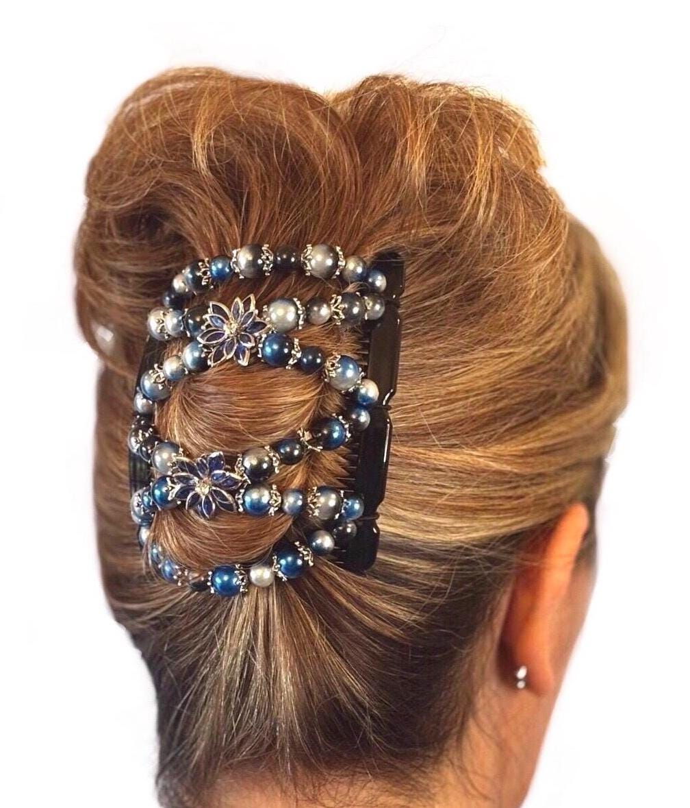 Blue Sparkling Fantasy Beaded Hair Accessory, Double Hair Combs for ...
