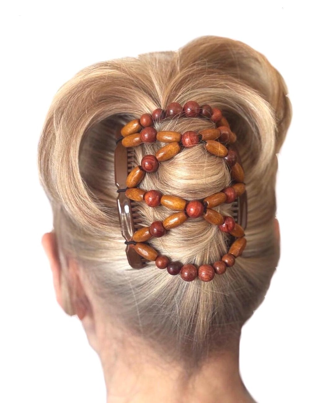 Shades of Brown Wood Beaded Hair Accessory, Double Hair Combs for ...