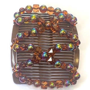 Amber Iridescent Two Comb Elasticated Beaded Hair Clip, Ponytail & Bun ...