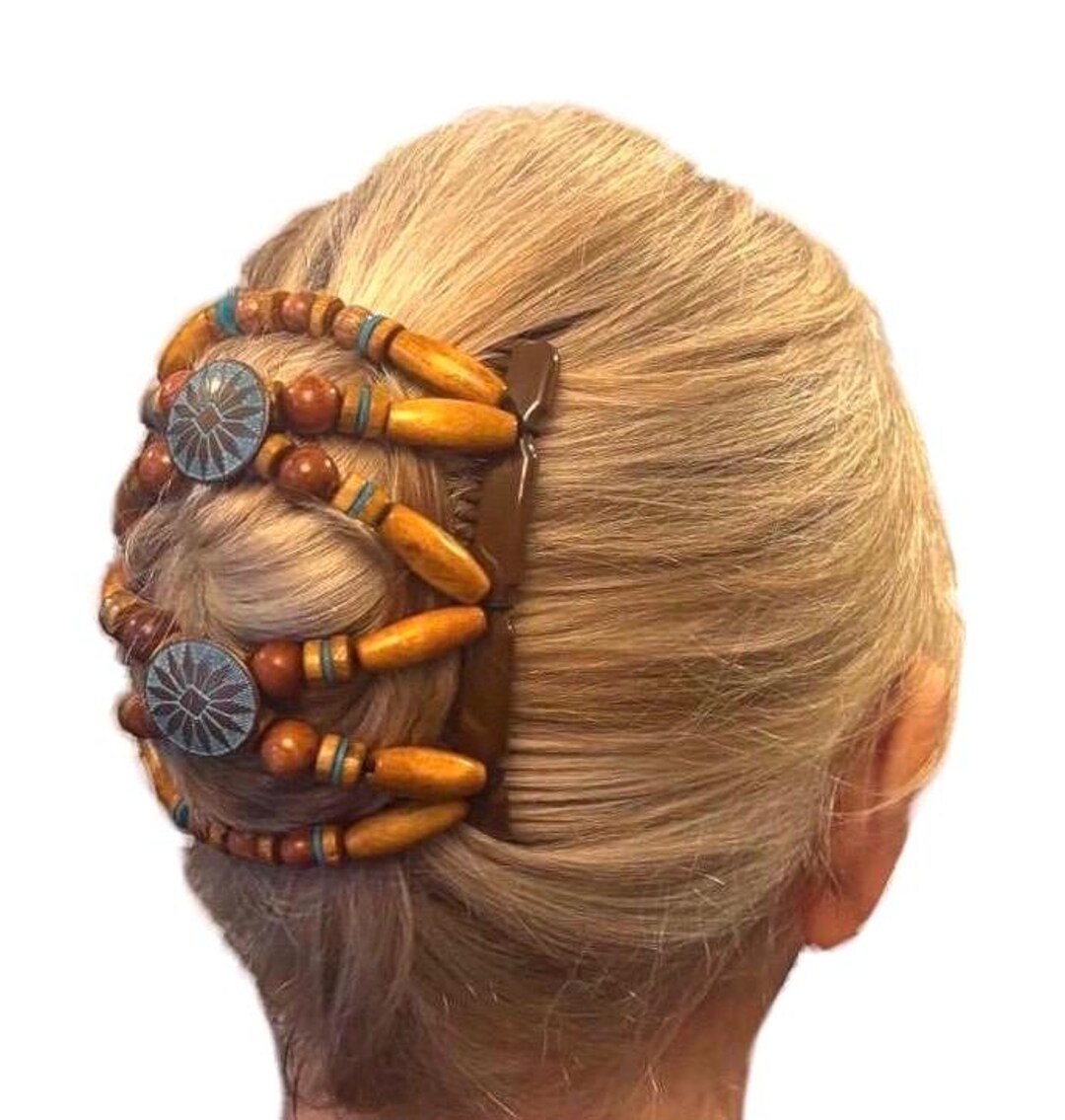 Teal Inca Light Wood Beaded Hair Accessory, Double Hair Combs for ...