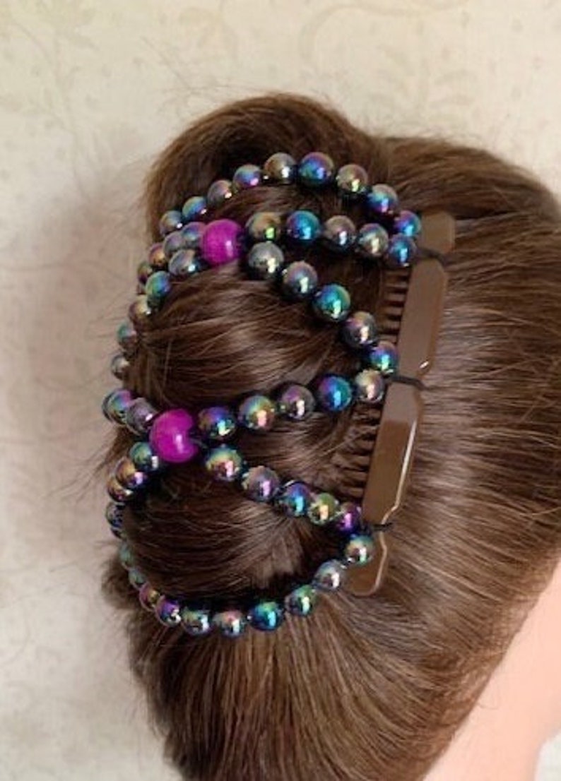 Purple Centre Iridescent Two Comb Elasticated Beaded Hair Clip ...