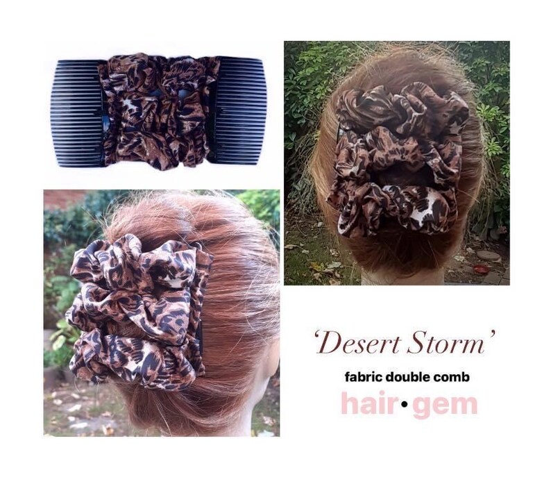 Leopard Fabric Two Comb Fabric Elasticated Hair Clip, Ponytail and Bun ...