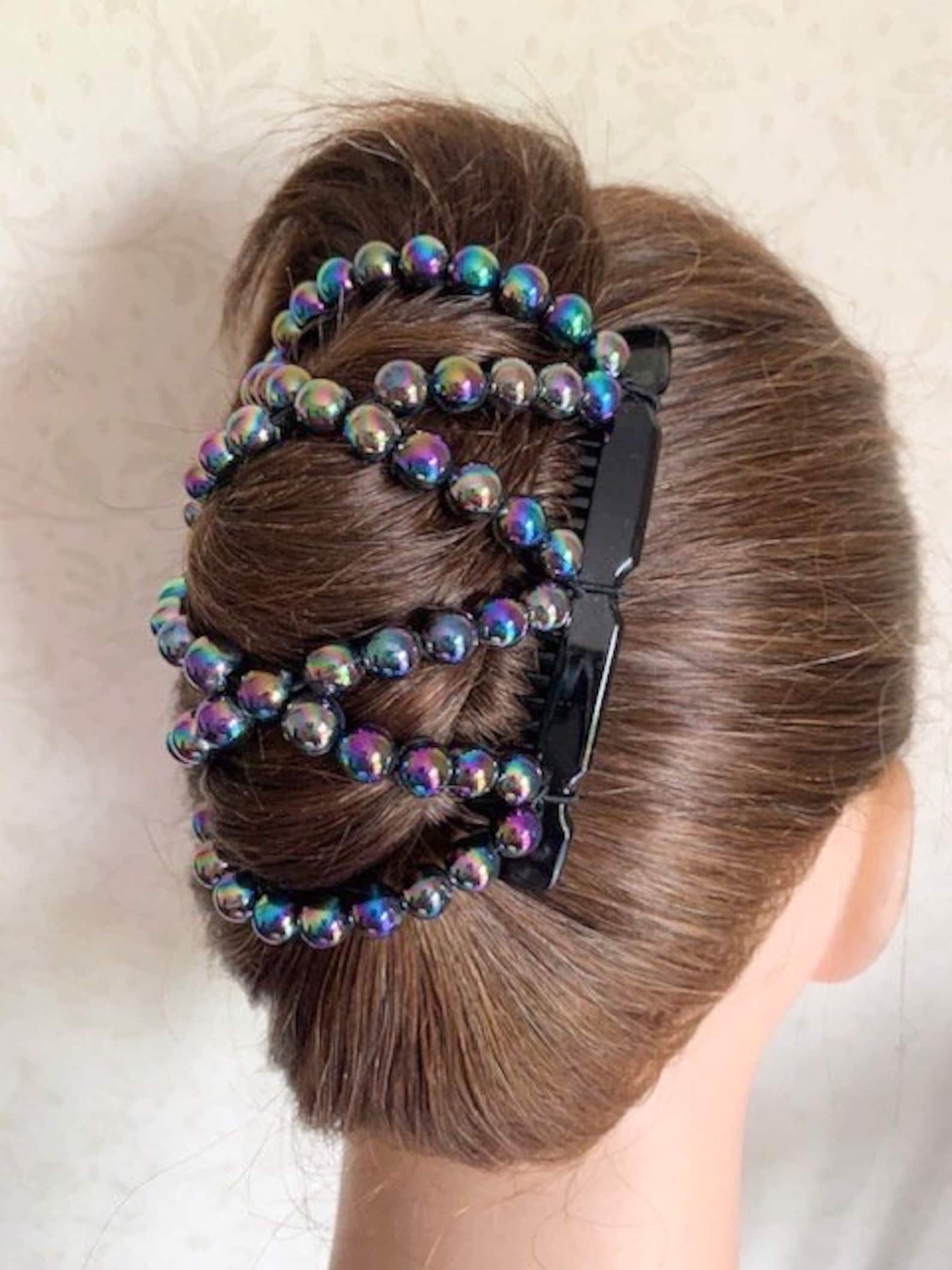 Total Iridescent Two Comb Elasticated Beaded Hair Clip. Bun Maker ...