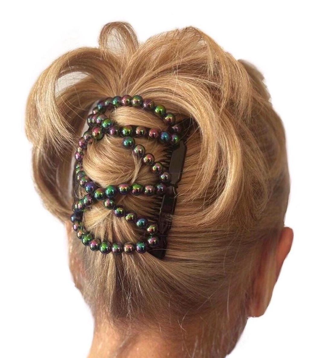 Total Iridescent Two Comb Elasticated Beaded Hair Clip. Bun Maker ...