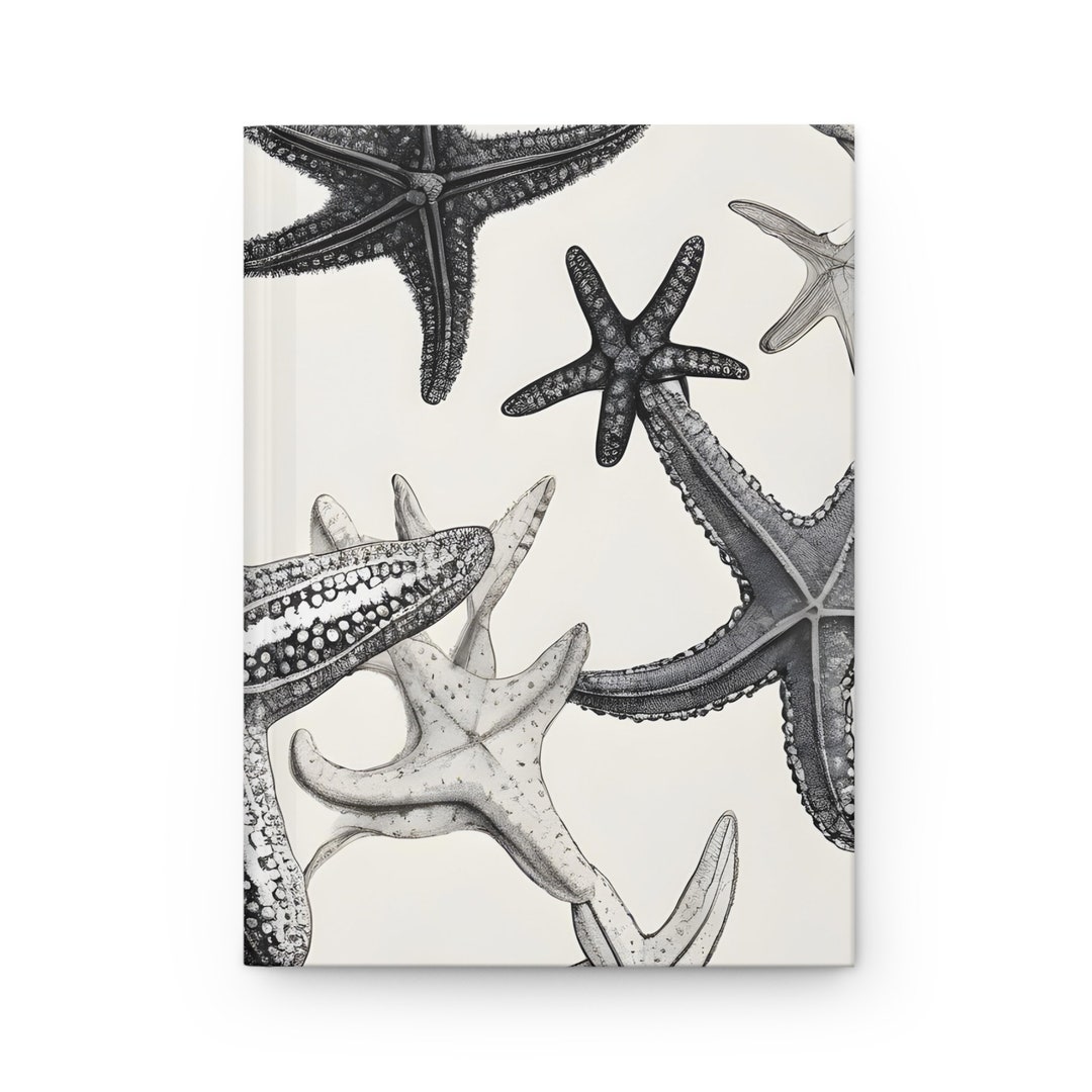 Gray and Black Starfish Hard Cover Journal | Ocean-themed Notebook ...
