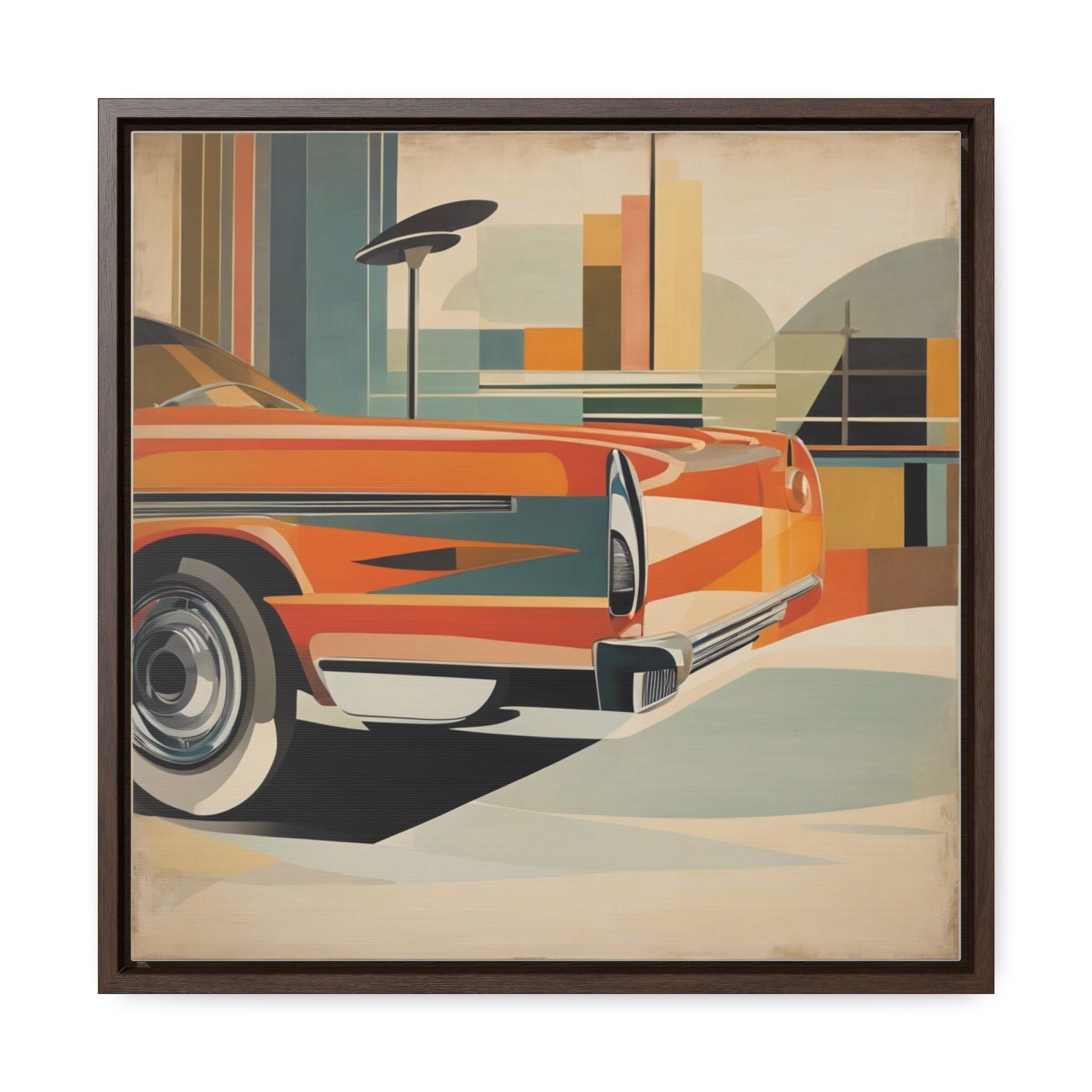 Mid-century Modern Car Print With Orange Car - Etsy