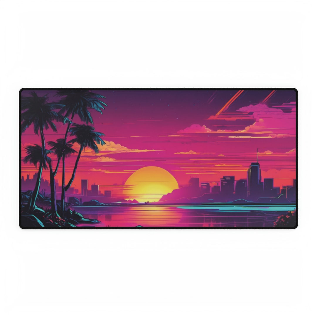 Bay City Vaporwave Beach Sunset Mouse Pad, Retro Style 80's Neon Desk ...