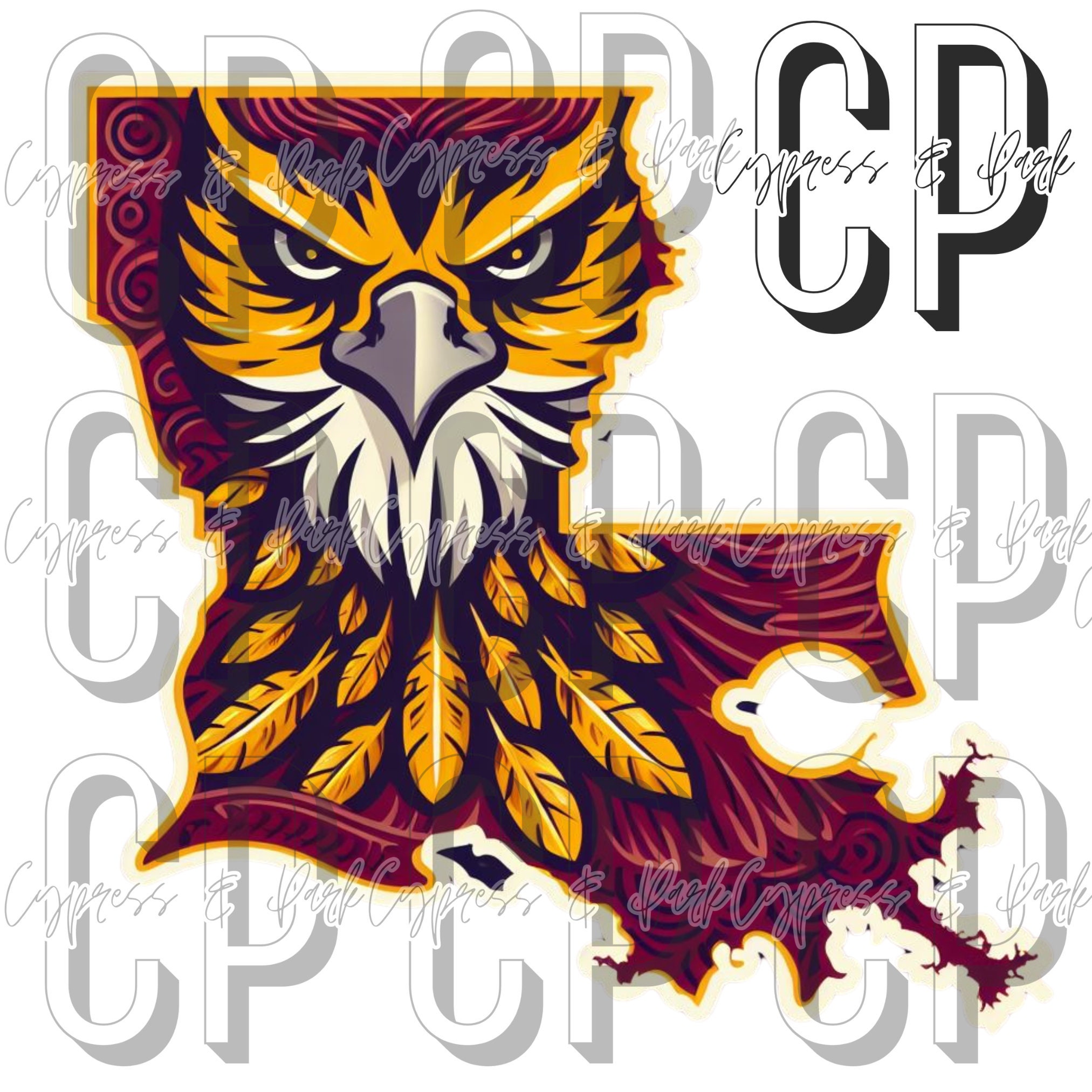 Louisiana Hawk Maroon and Gold PNG for Sublimation, DTF, DTG, Digital ...