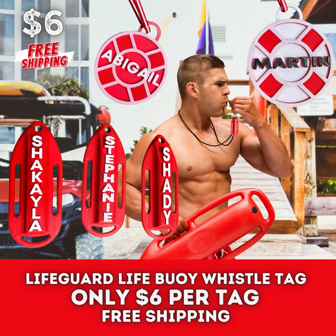 Lifeguard Life Buoy Whistle Personalized Name Tag - Etsy