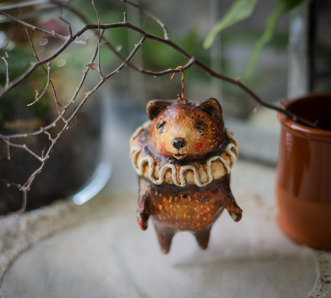 Adorable Brown Bear Paper Mache Ornament Holiday Decor - Etsy
