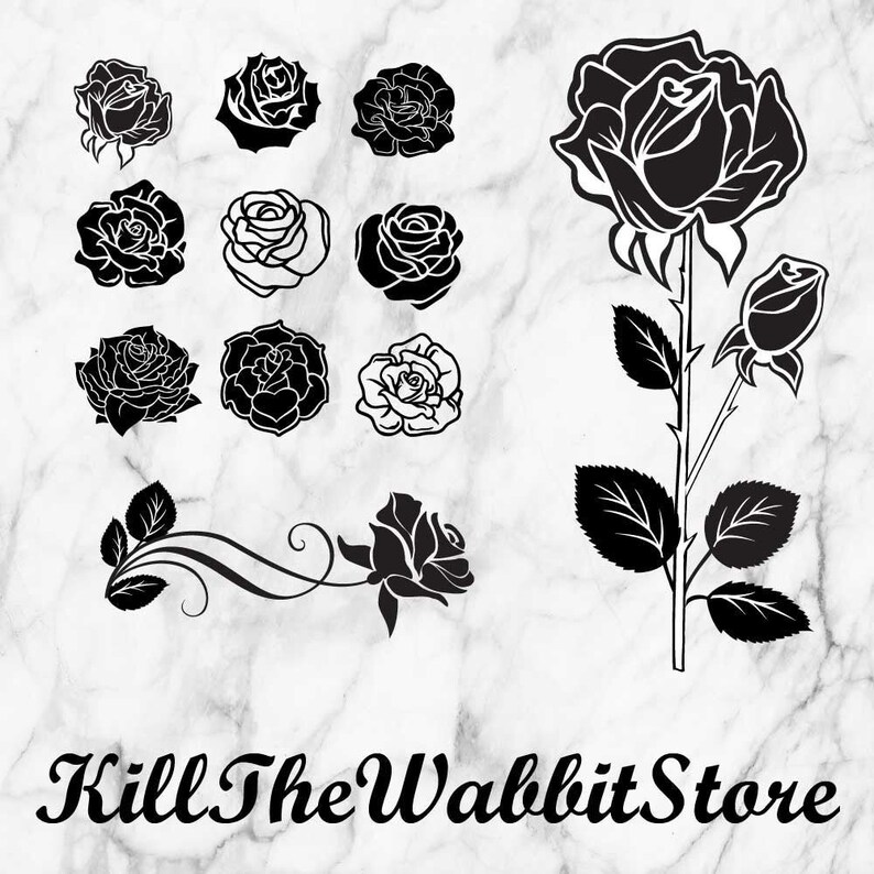Roses SVG, Black Rose SVG, Rose Silhouette SVG, Rose Bundle Svg, Rose ...