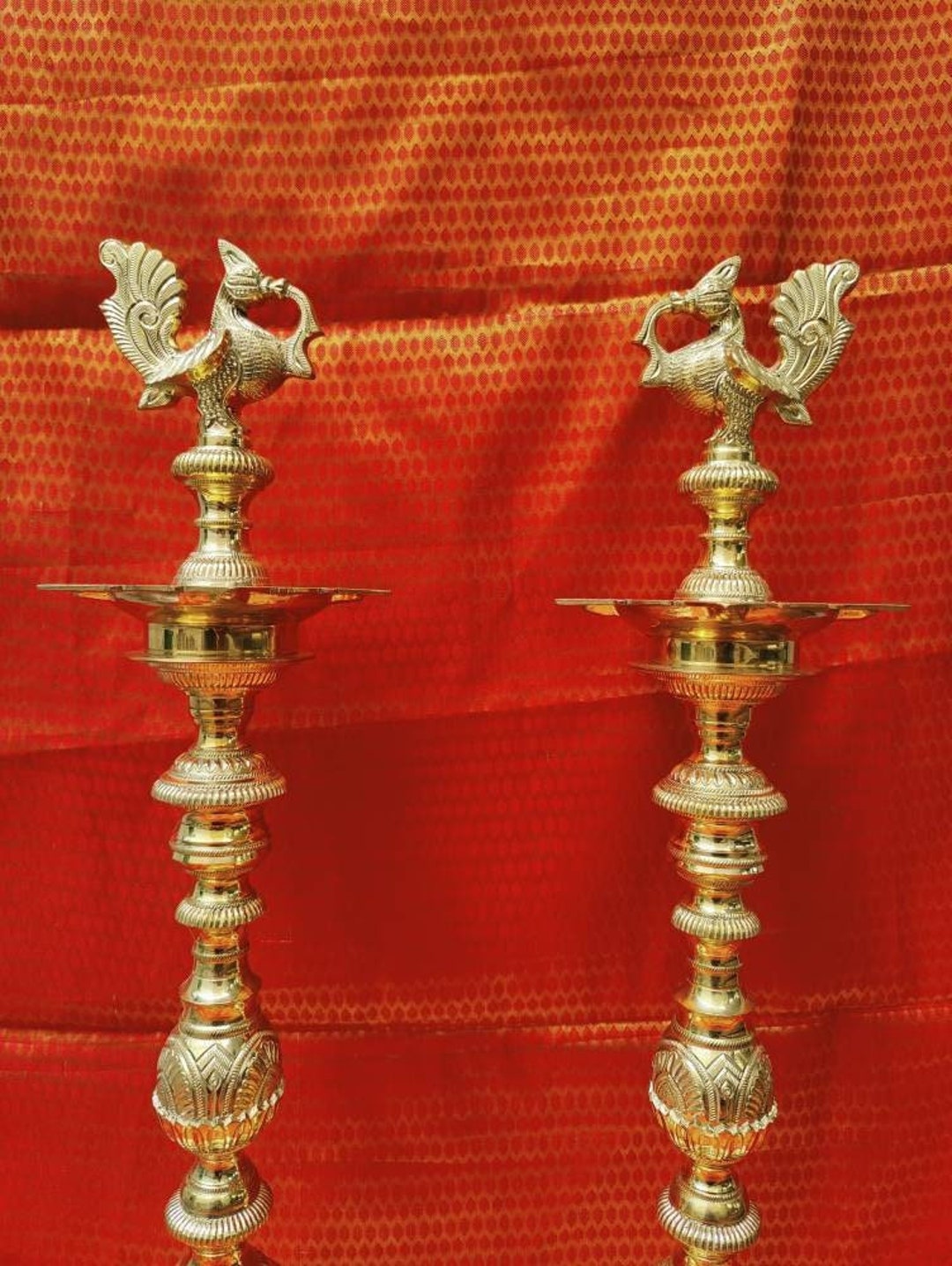 3 Feet or 30inch Brass Special Annapakshi Kuthu Vilakku set of 2 Lamps ...