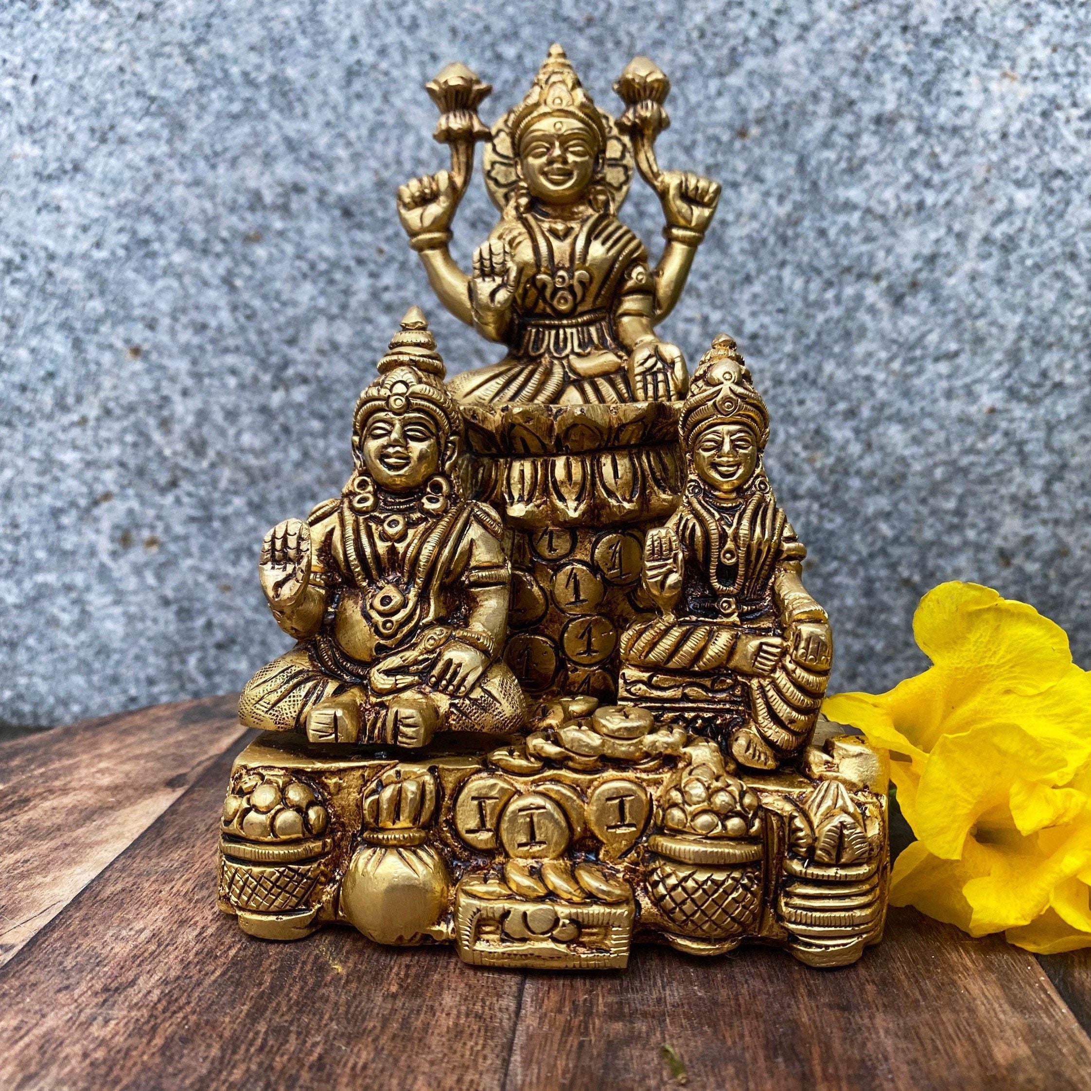 6 inch Brass Kubera Lakshmi Pooja Idol Sculpture Handmade | Etsy